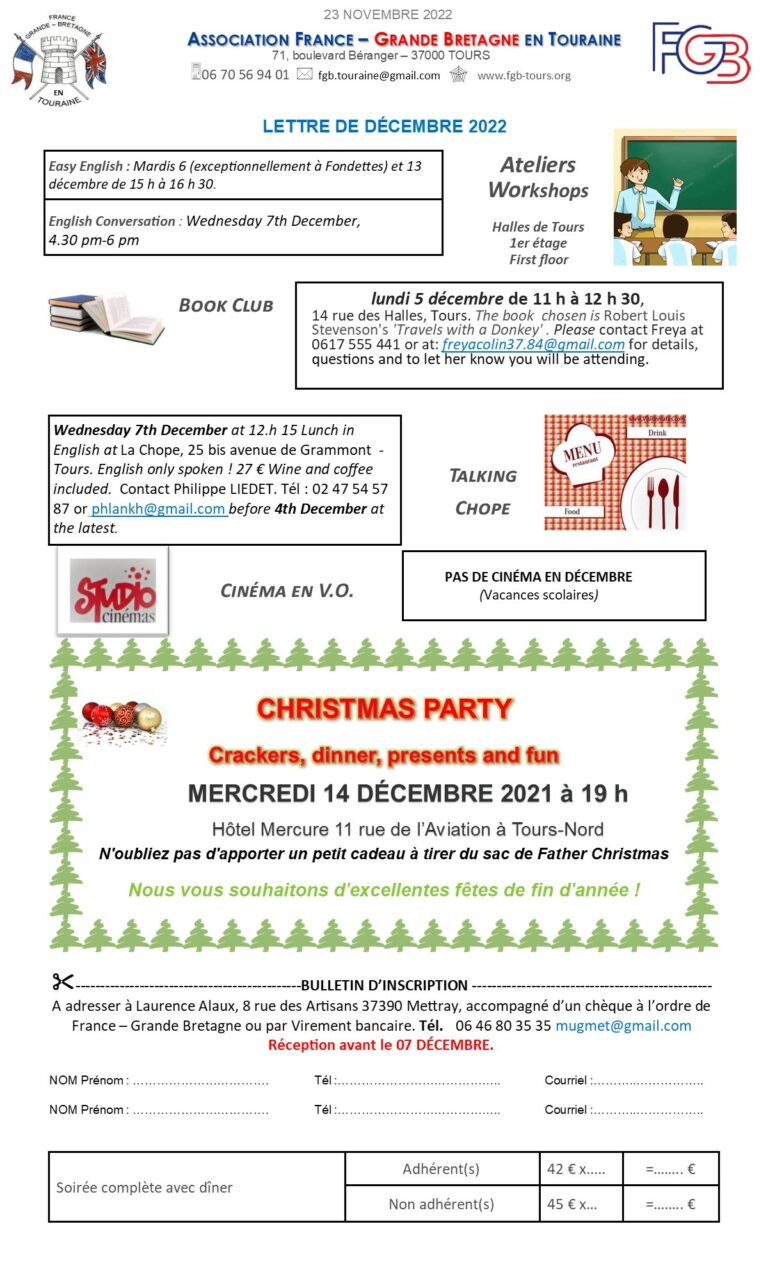 LETTRE DE DÉCEMBRE 2022 | France-Grande Bretagne en Touraine